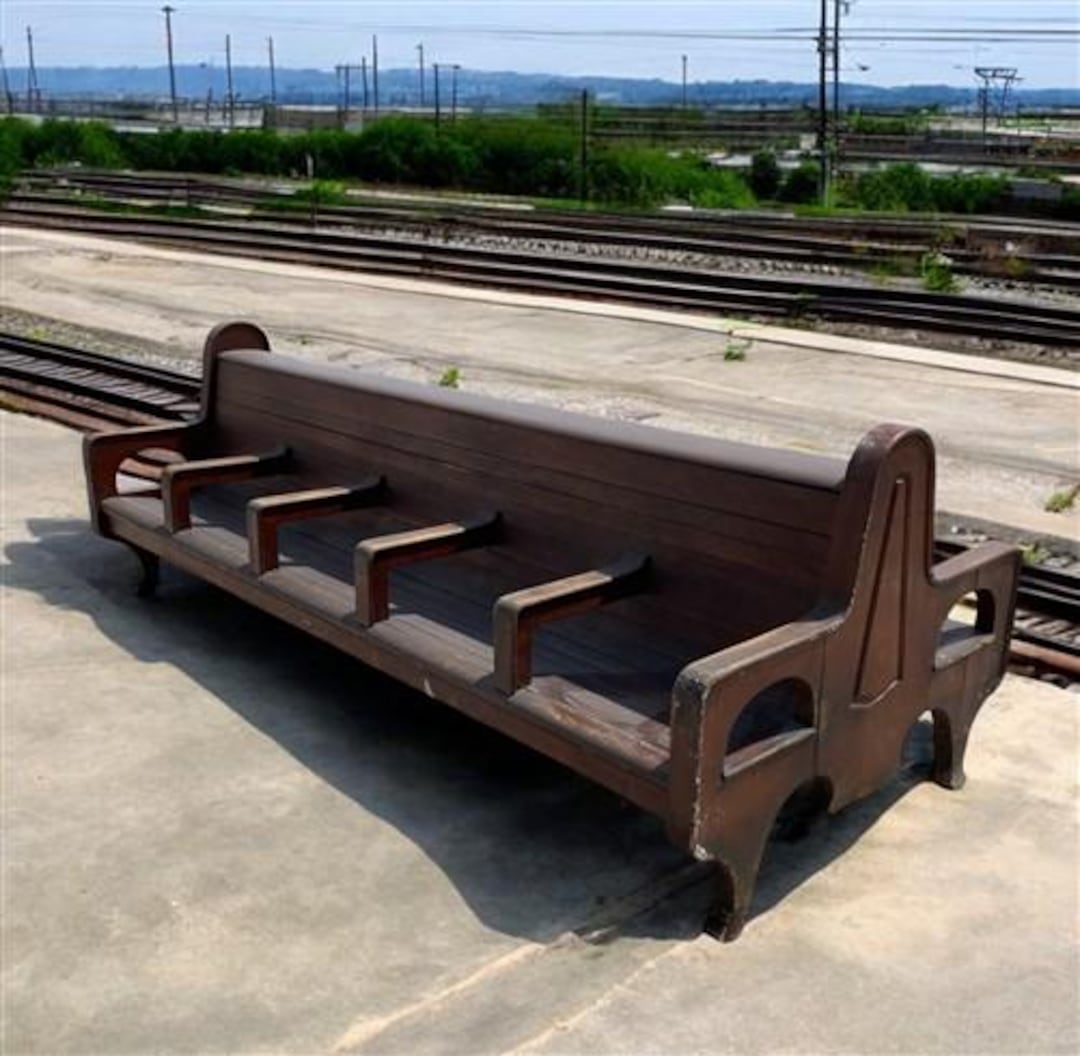 10' Train Station Bench Seat, Vintage Railroad Bench, Bus Station Bench ...
