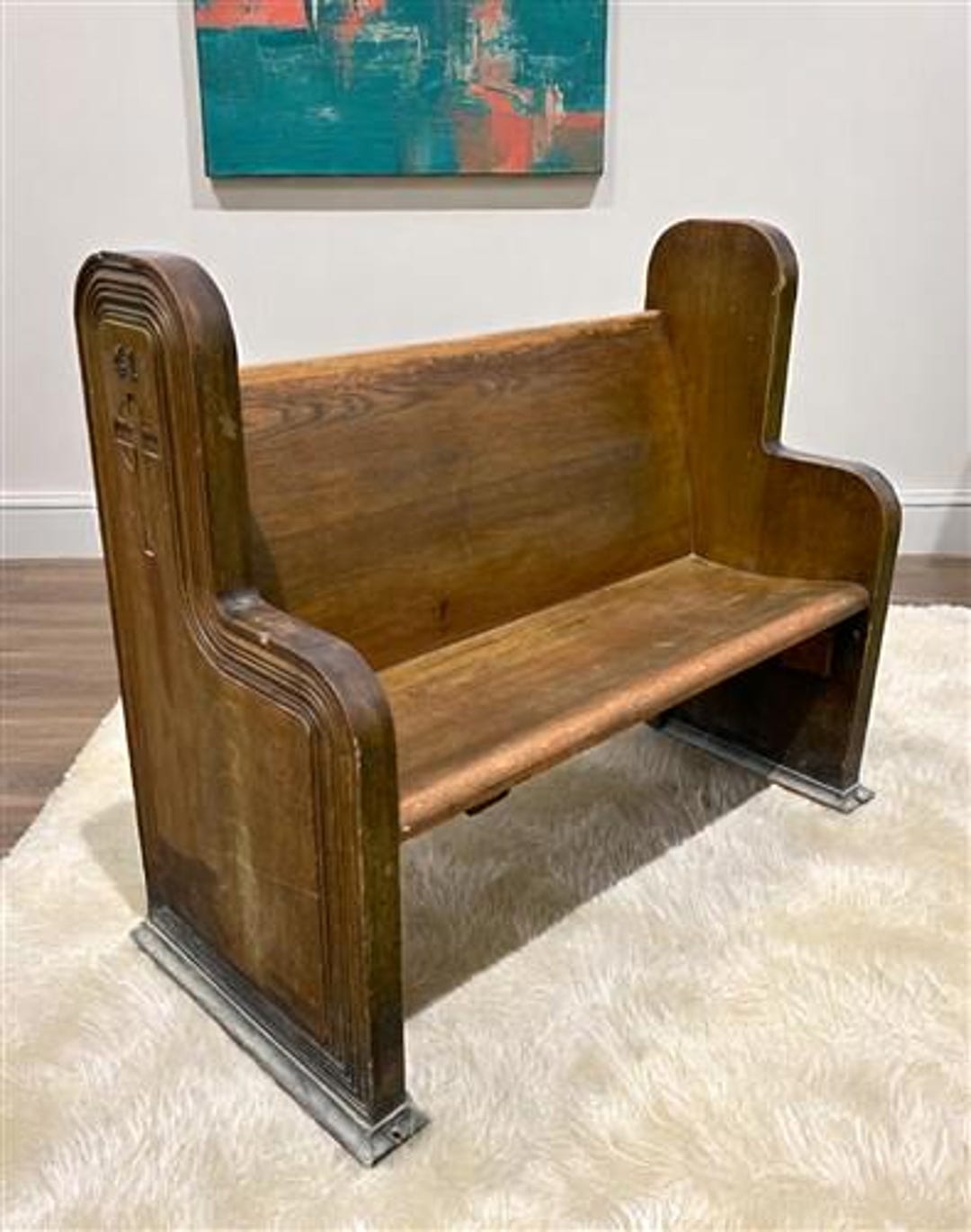 Vintage Wooden Church Pew, 3' 10" Porch Bench, Entry Foyer, Dining Seating, C34, Church Pew ...