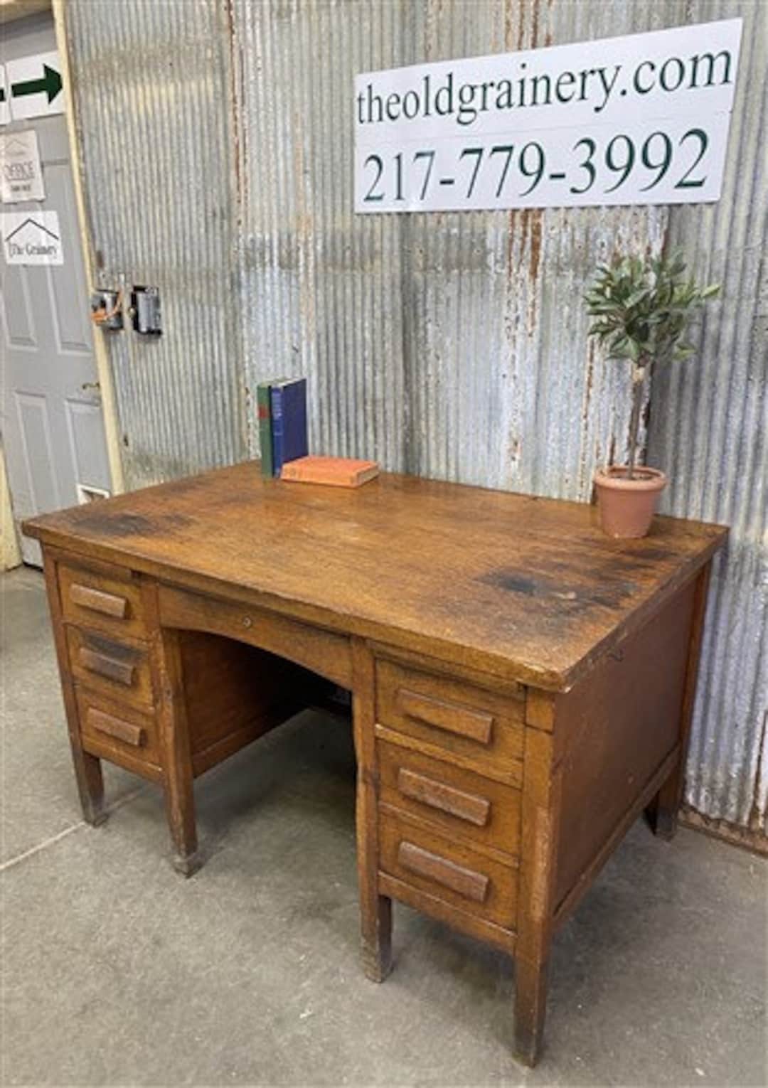 Oak Desk, Vintage Wooden Desk, Teacher's Desk, Mid Century Desk ...