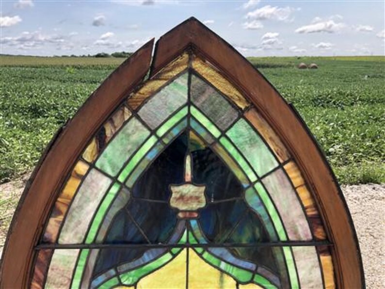 Antique Stained Glass, Arched Church Window, Architectural Leaded Glass ...