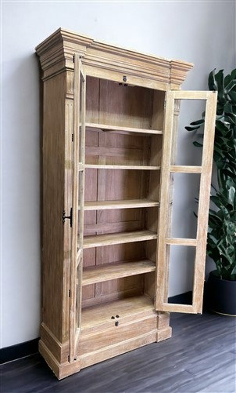 Library Bookcase, 2 Door Natural Display Case, Showcase, Kitchen ...