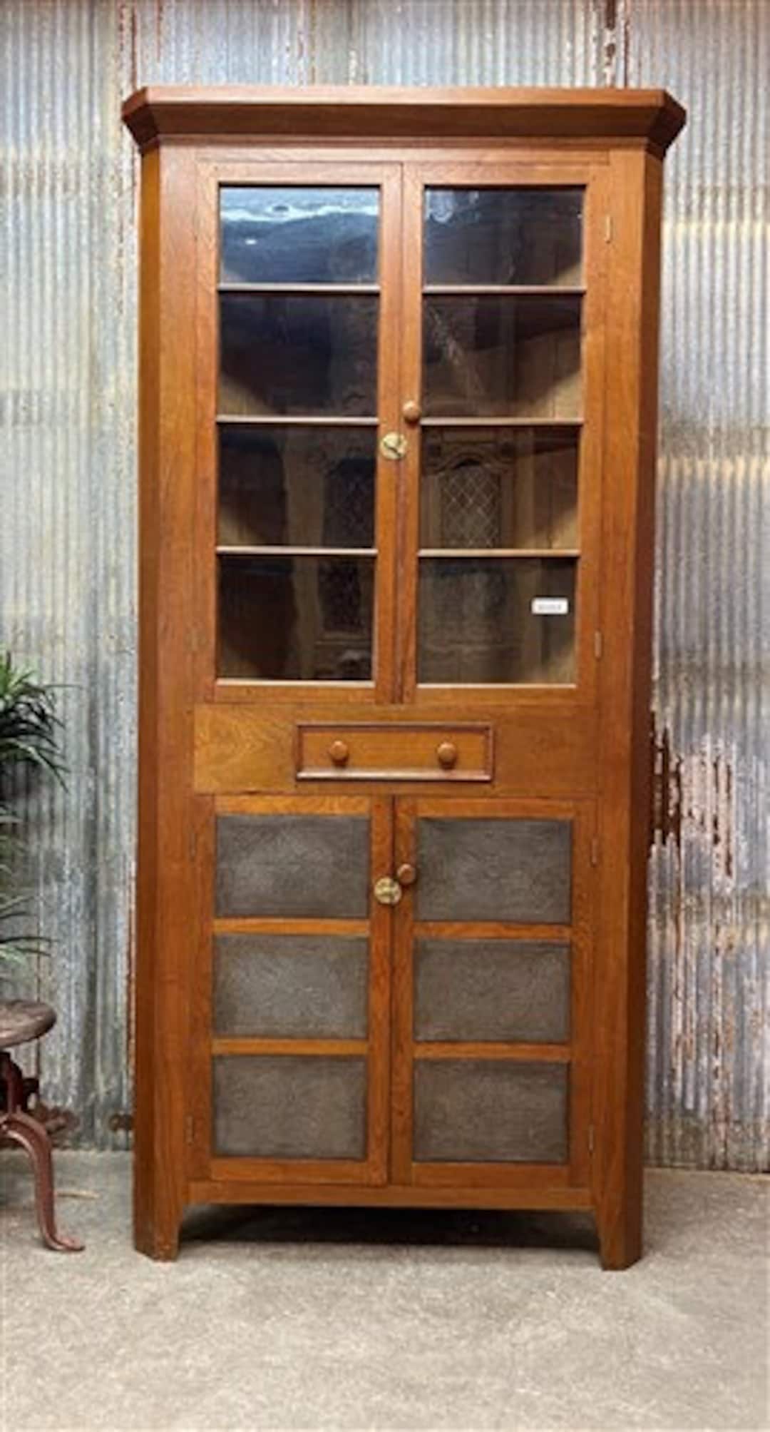 Primitive Glass Front Corner Cabinet, Display Case, Kitchen Pantry ...