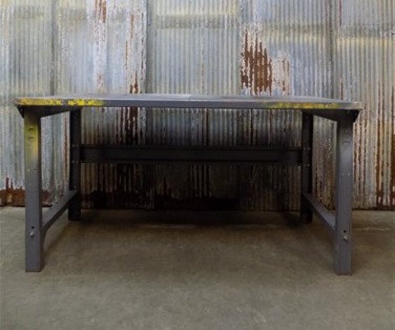 Vintage Industrial Metal Work Table Gray Steel Workbench Rustic Side