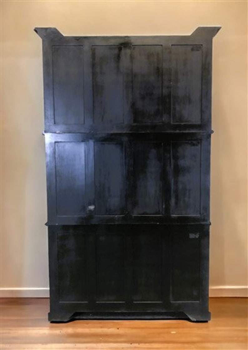 4'10 Triple Stack Cabinet, Black With Teak Doors, Kitchen Cabinet ...