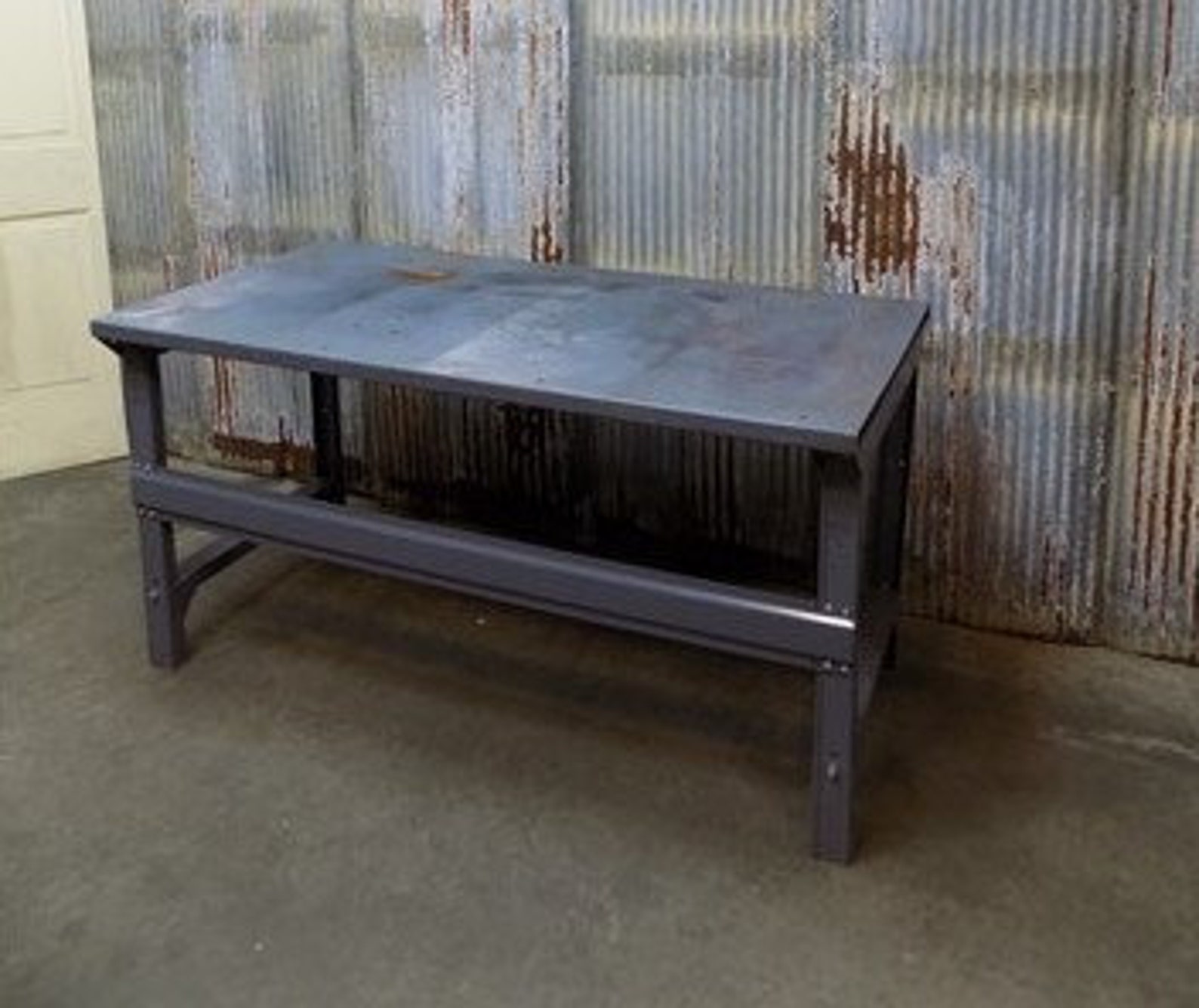 Vintage Industrial Metal Work Table Gray Steel Workbench Rustic Side