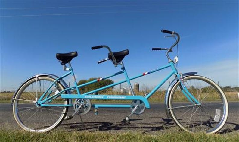 1970s Columbia Twosome Bicycle, Turquoise Tandem 2 Person Bike, USA ...