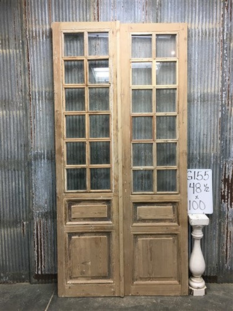 Antique French Double Doors (48.5x100) 12 Glass Pane Doors, European ...