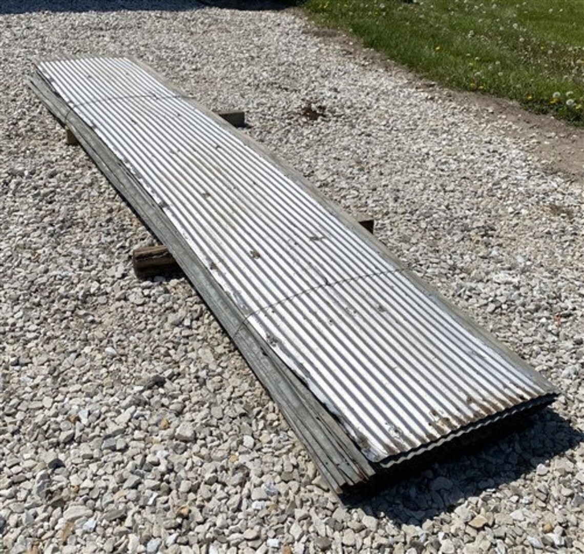 16 Sheets Barn Tin, Corrugated Metal Reclaimed Salvage, 12' Long 384 Sq ...