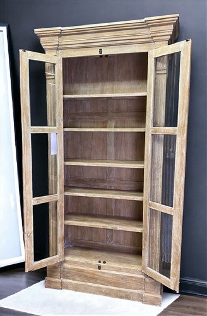 Library Bookcase, 2 Door Natural Display Case, Showcase, Kitchen ...