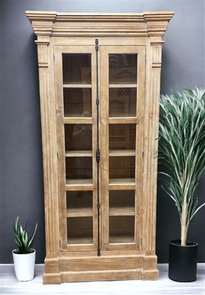 Library Bookcase, 2 Door Natural Display Case, Showcase, Kitchen ...