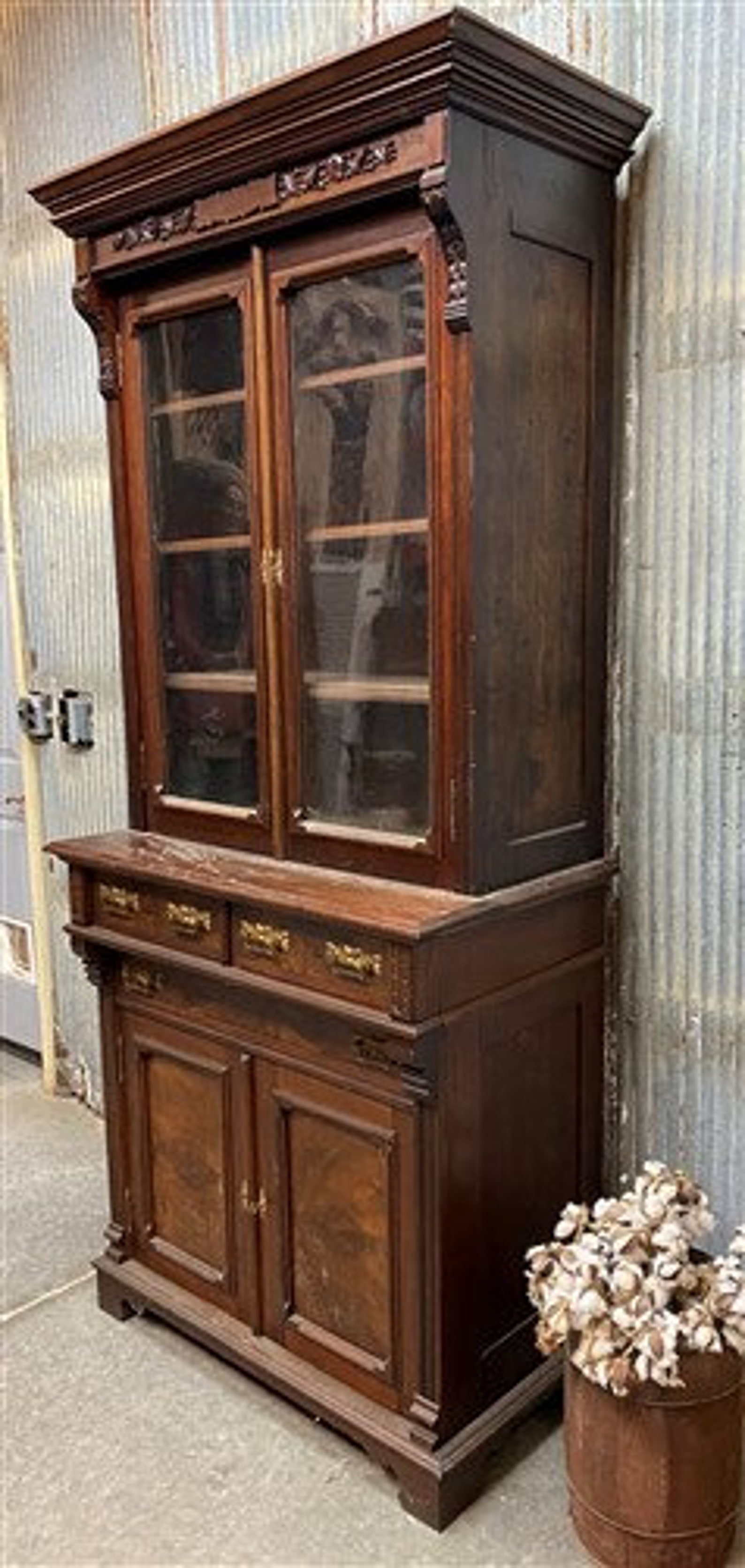 Walnut China Hutch, Display Case, China Cabinet, Kitchen Cabinet ...