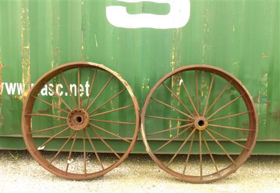 2 Cast Iron Implement Wheels, Wagon Wheel, Tractor Steel Rims ...