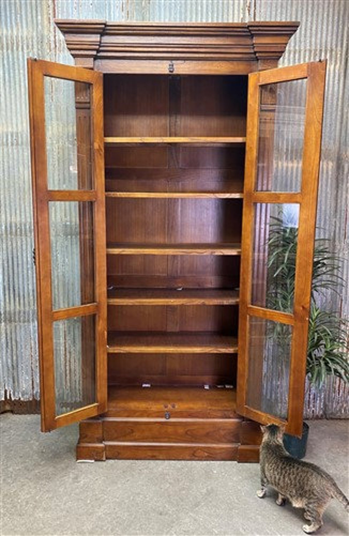Library Bookcase 2 Door Walnut Display Case Kitchen Cabinet - Etsy