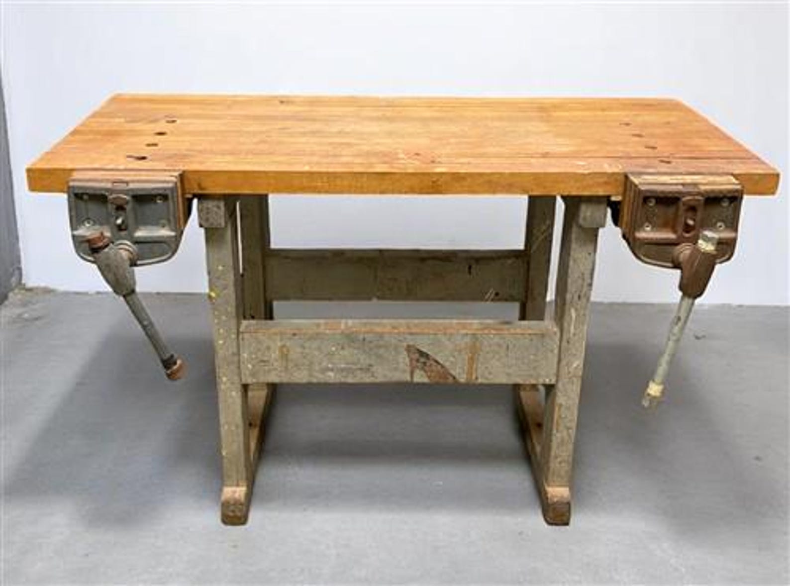 Vintage Rustic Work Table, Carpenter's Workbench, Woodworking Console ...