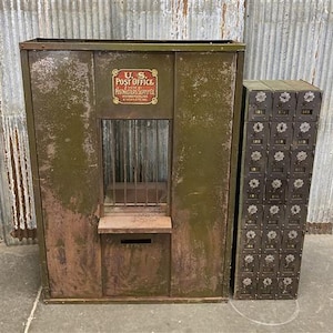 U.S. Post Office Station and 24 Mailbox Cabinet, Vintage PO Box Sorting ...