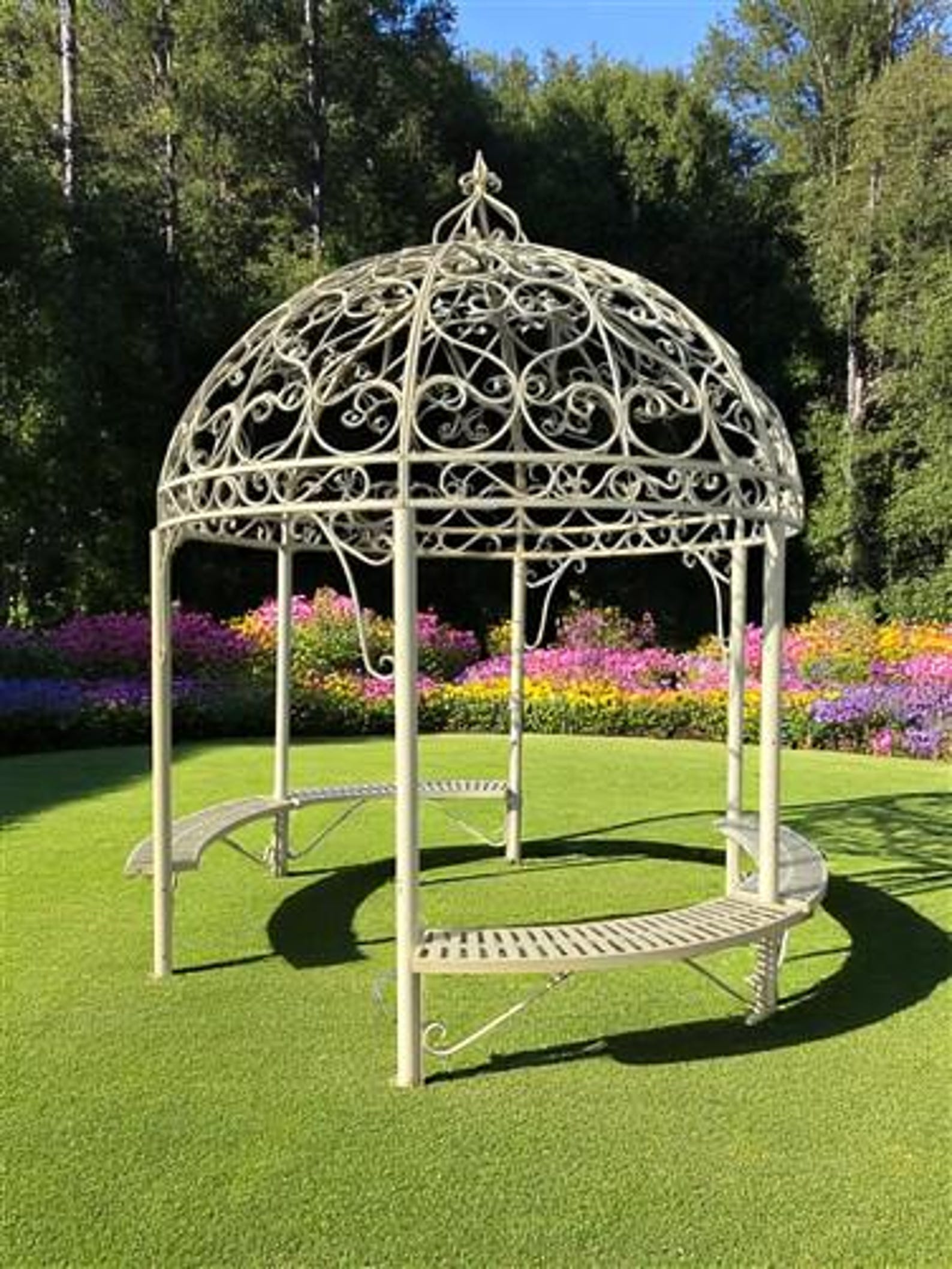 Elegant Swirl Gazebo With Bench, Dome Roof, Metal Pergola, Outdoor ...