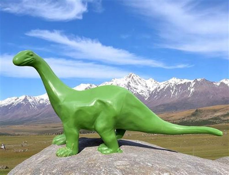 Sinclair Dinosaur Statue, Green Cast Aluminum Brontosaurus, Jurassic ...