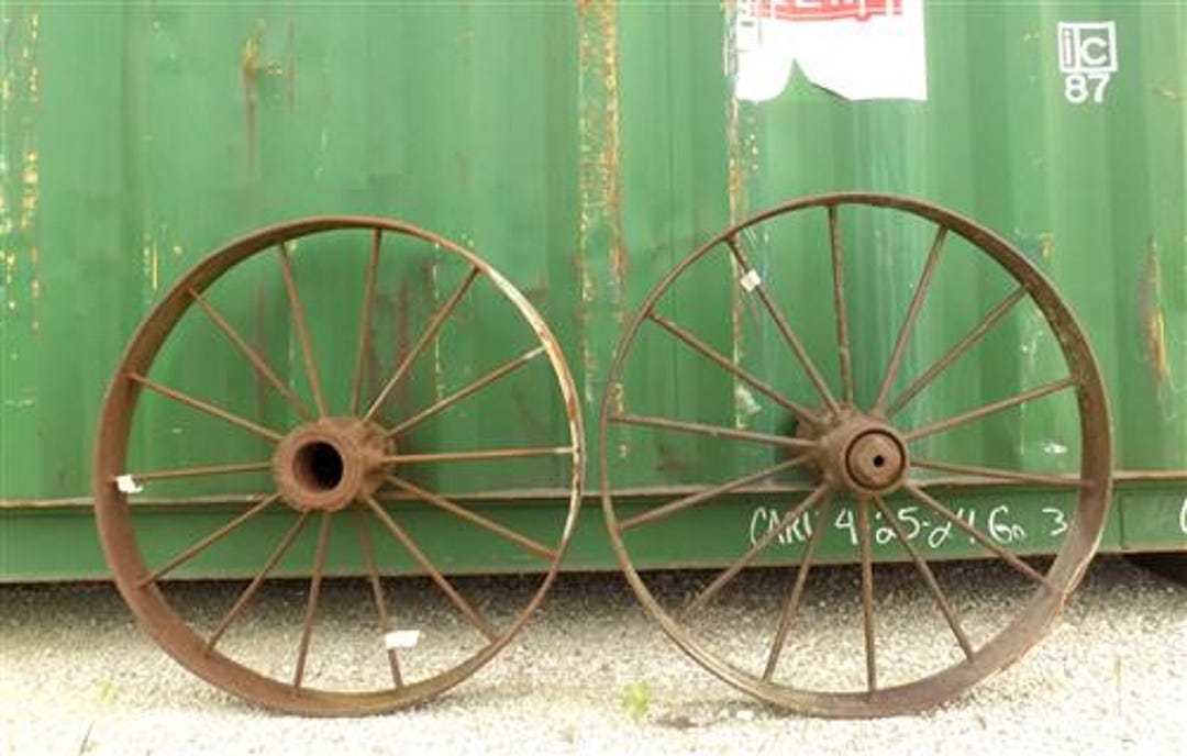 2 Cast Iron Implement Wheels, Wagon Wheel, Tractor Steel Rims ...