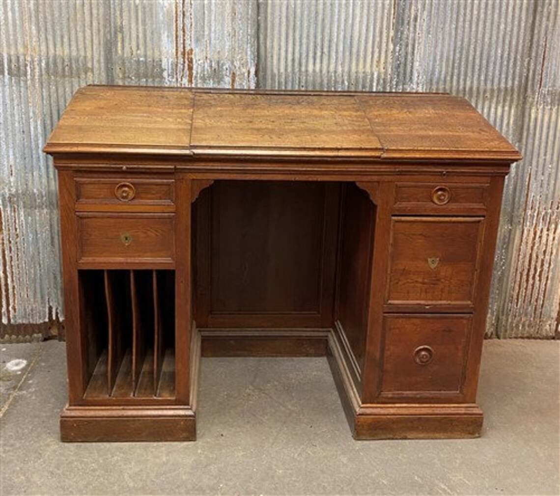 Vintage Oak Slant Front Desk, Standing Desk, Wood Furniture, Secretary ...