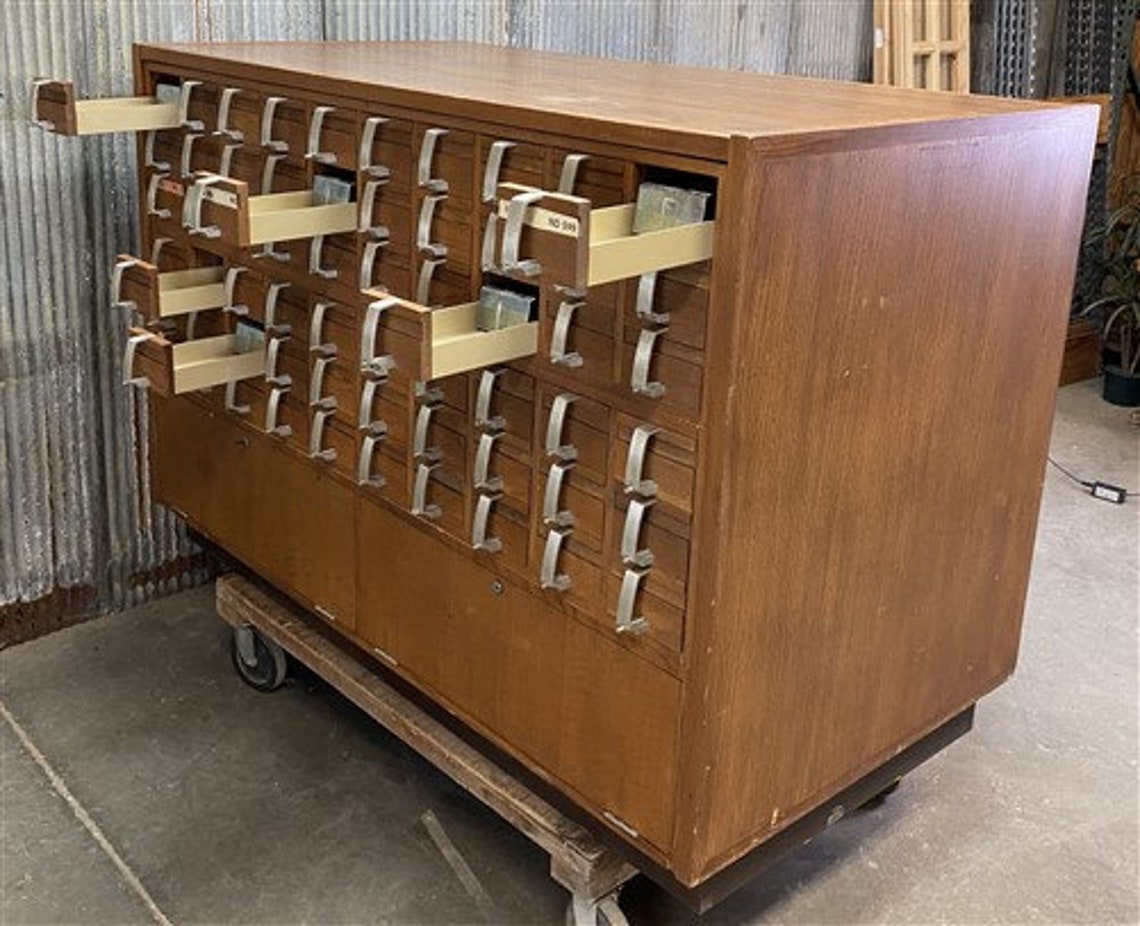 120 Drawer Card Catalog Cabinet, Vintage Library Card File Cabinet ...