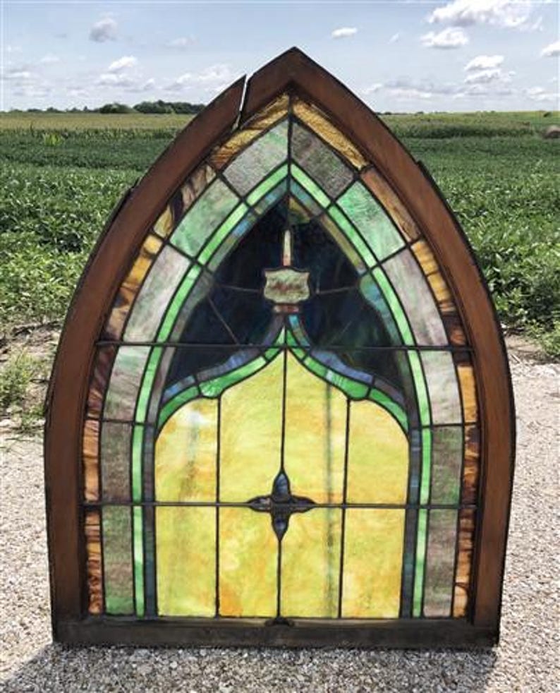 Antique Stained Glass, Arched Church Window, Architectural Leaded Glass ...