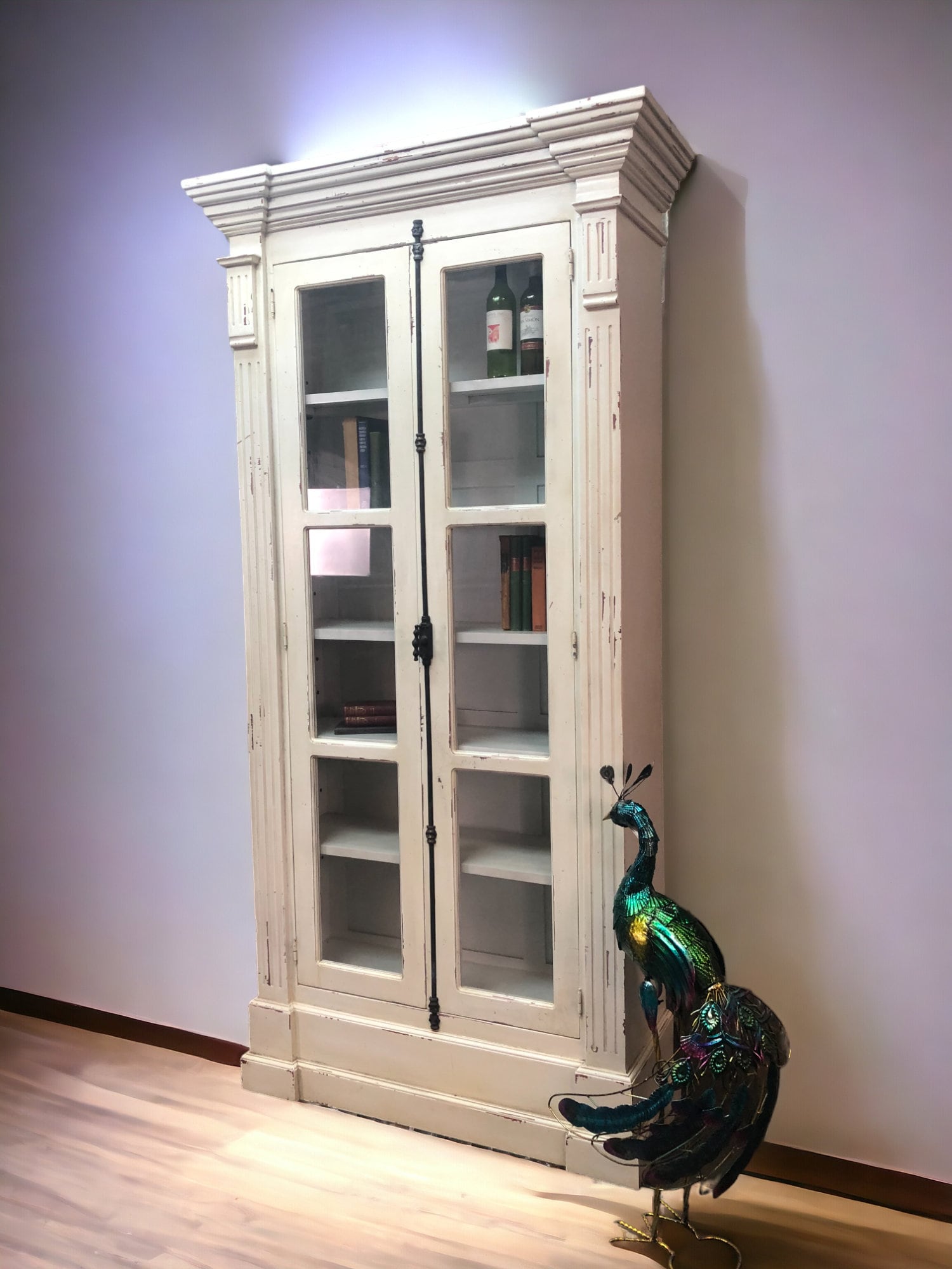 Library Bookcase, 2 Door White Display Case, Showcase, Kitchen Cabinet ...