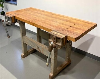 Vintage Rustic Work Table, Carpenter's Workbench, Woodworking Console ...