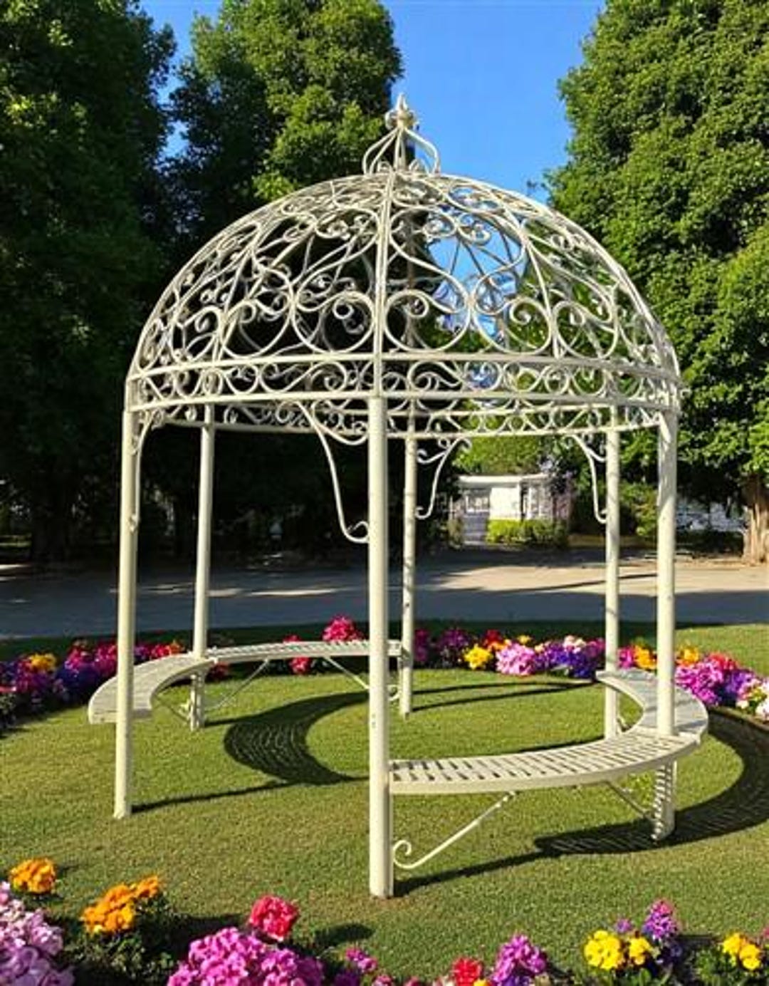 Elegant Swirl Gazebo With Bench, Dome Roof, Metal Pergola, Outdoor ...