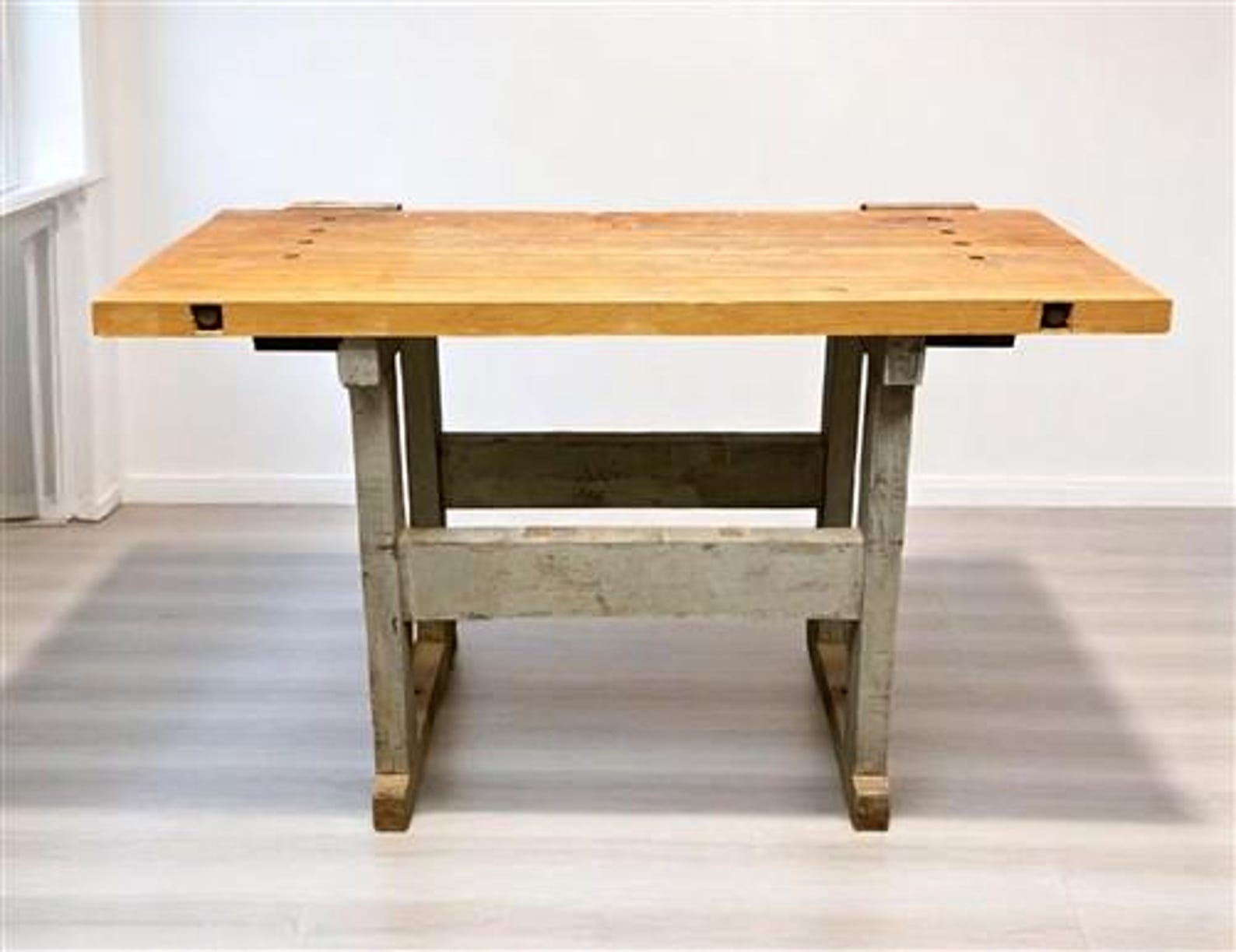 Vintage Rustic Work Table, Carpenter's Workbench, Woodworking Console ...