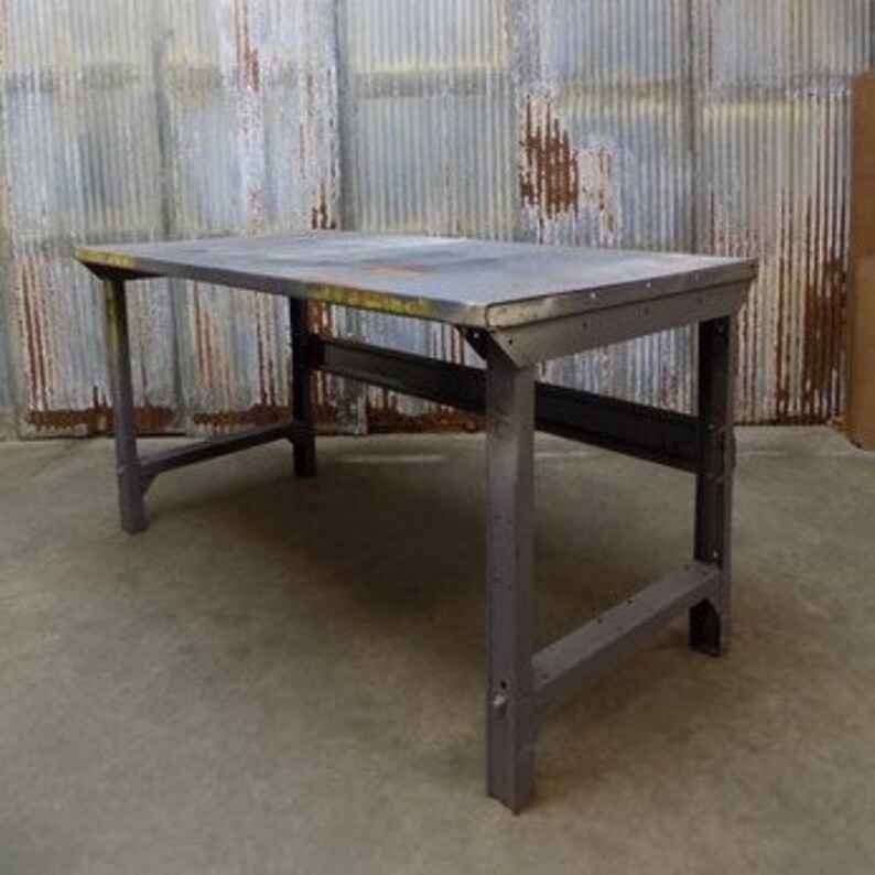 Vintage Industrial Metal Work Table Gray Steel Workbench Rustic Side