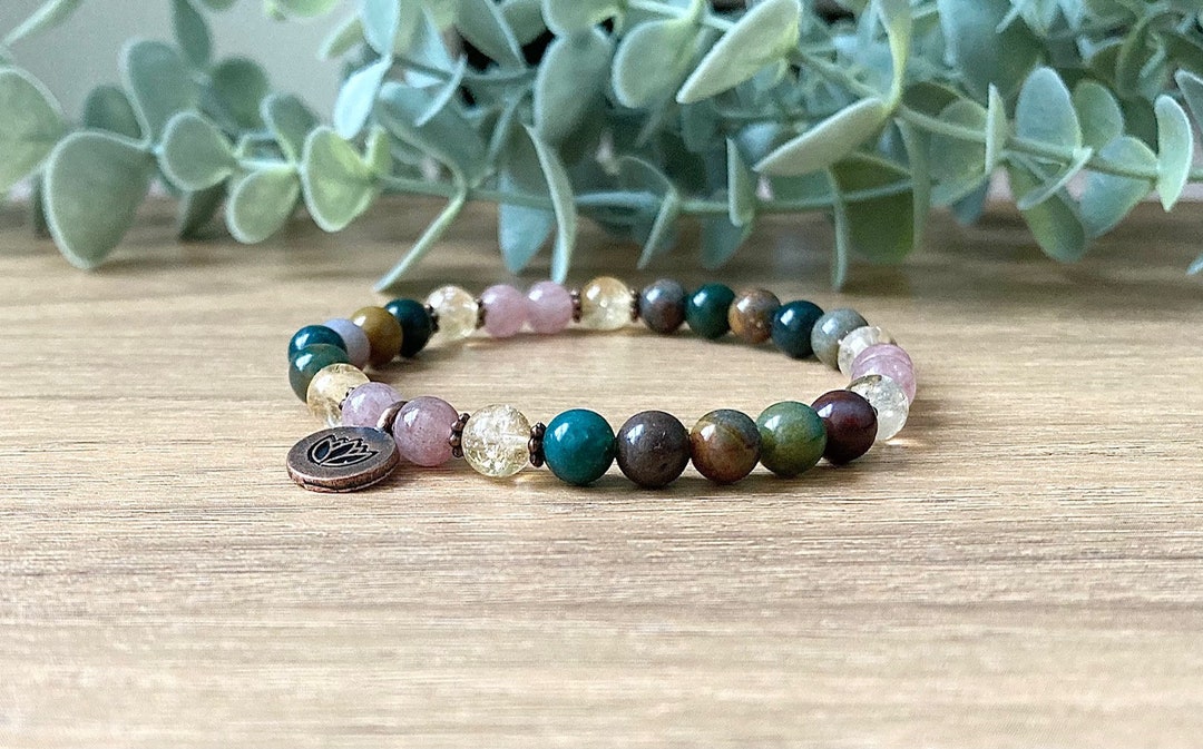 Earthy Grounding Bracelet | Indian Agate, Citrine, Strawberry Quartz ...