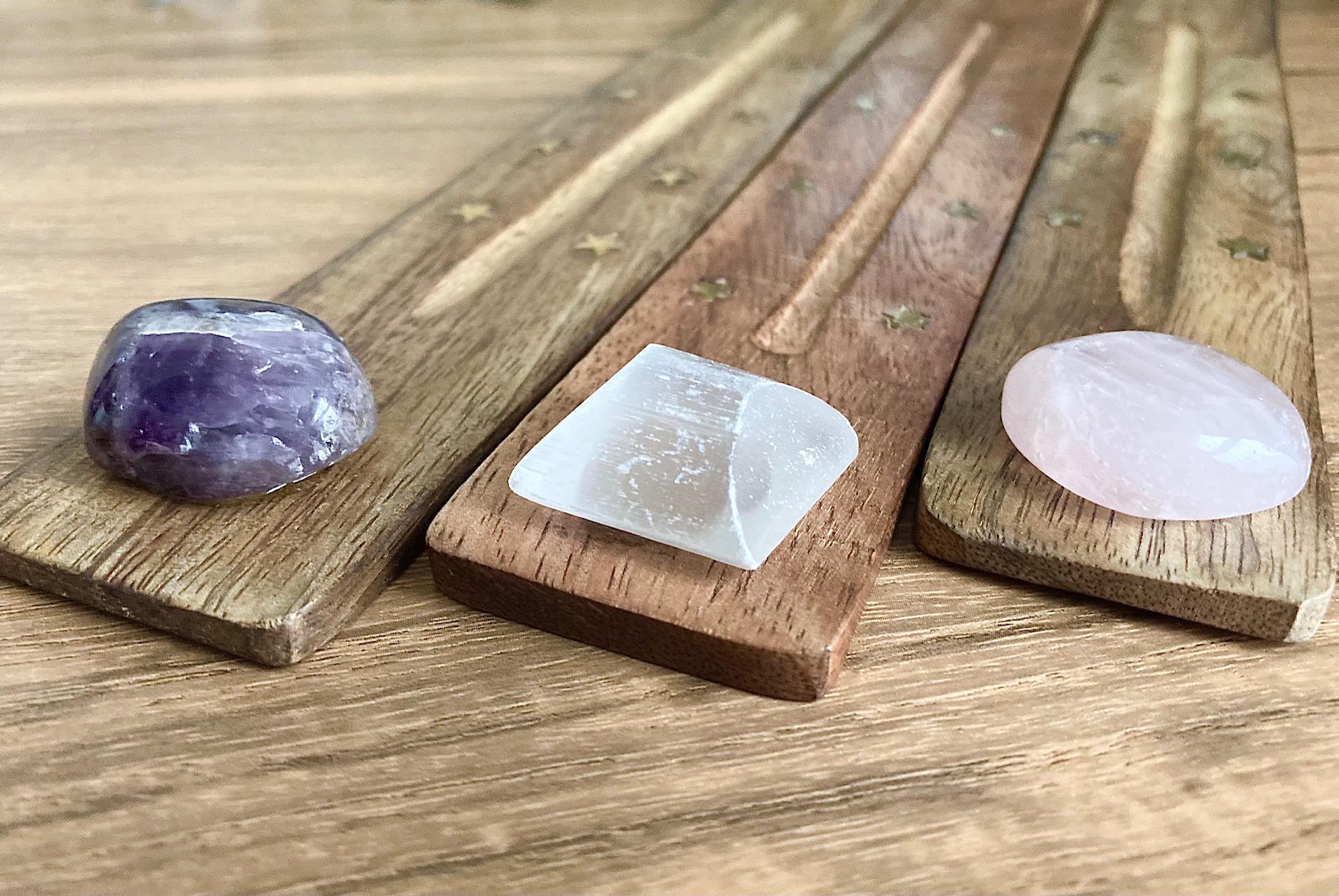 Crystal-infused Wood Incense Stick Holder, Ash Catcher, Incense Tray ...