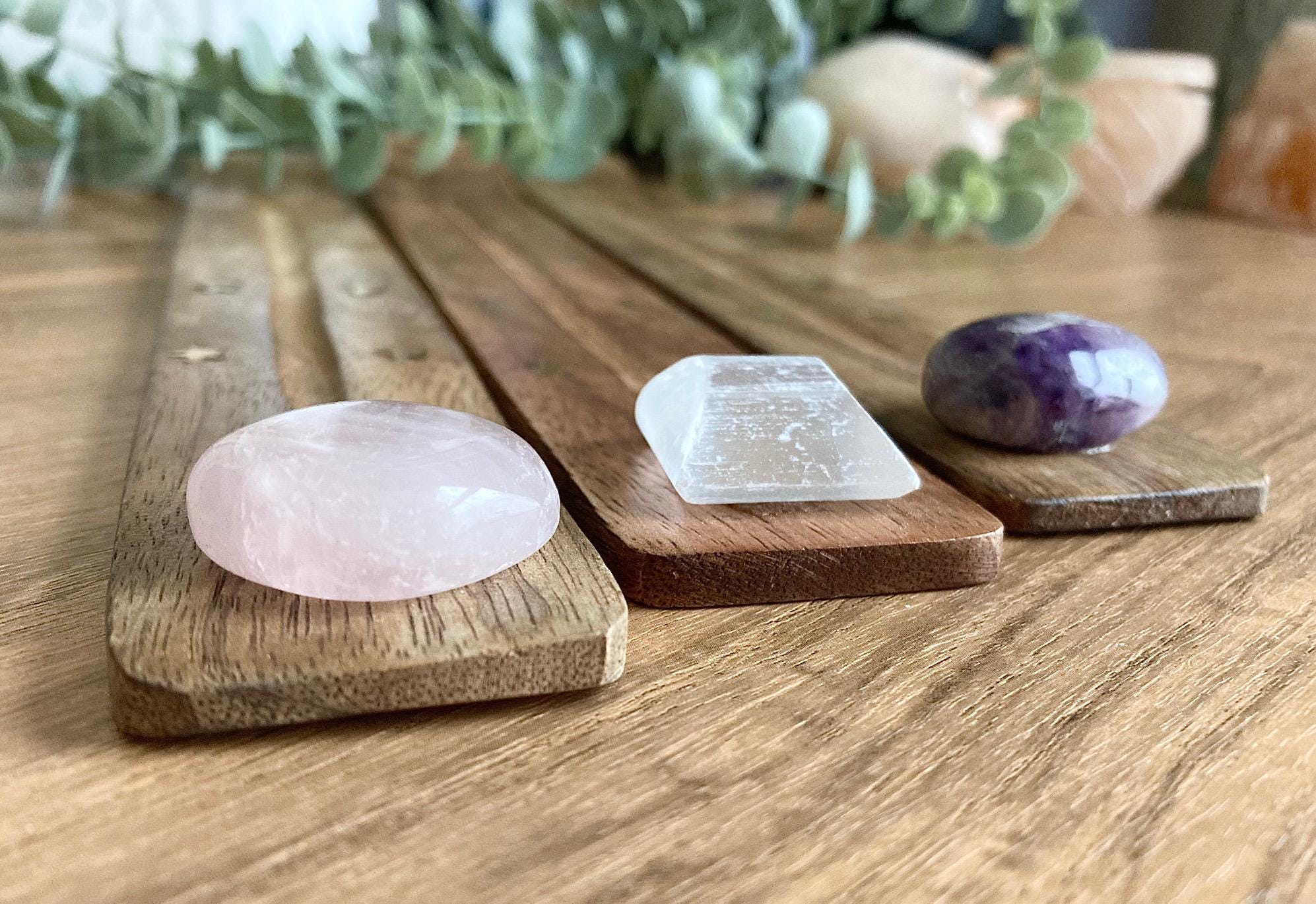 Crystal-infused Wood Incense Stick Holder, Ash Catcher, Incense Tray ...