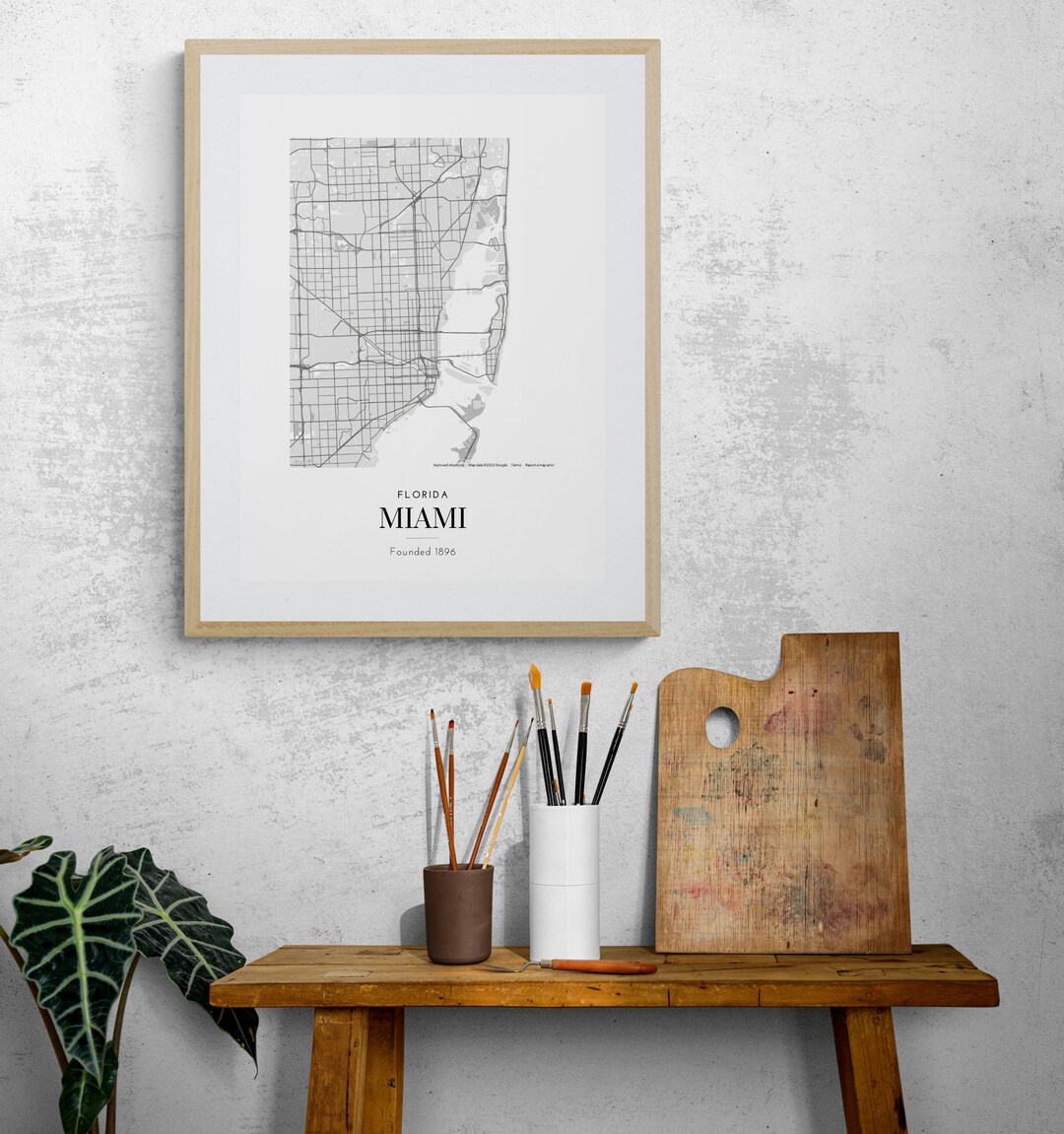 Miami Map Poster, Minimalist Black and White Line Art, Florida City ...