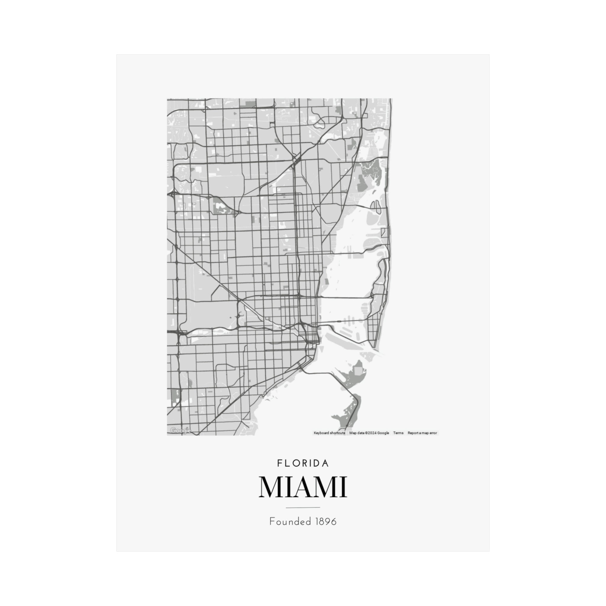 Miami Map Poster, Minimalist Black and White Line Art, Florida City ...