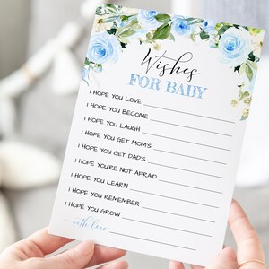 Blue Floral Wishes for Baby, Baby Shower Game, Printable Decor, Baby ...