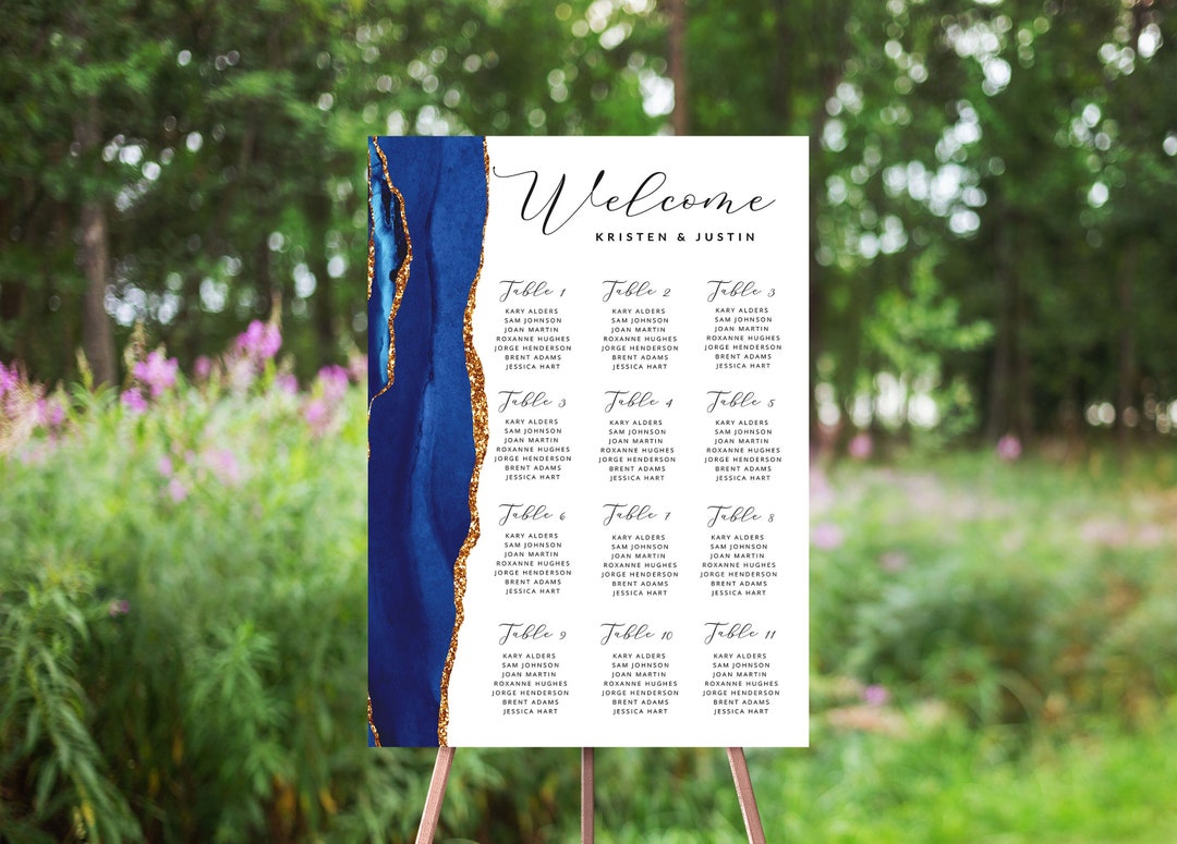 Royal Blue Wedding Seating Chart, Table Number Seat Plan, Agate Geode ...