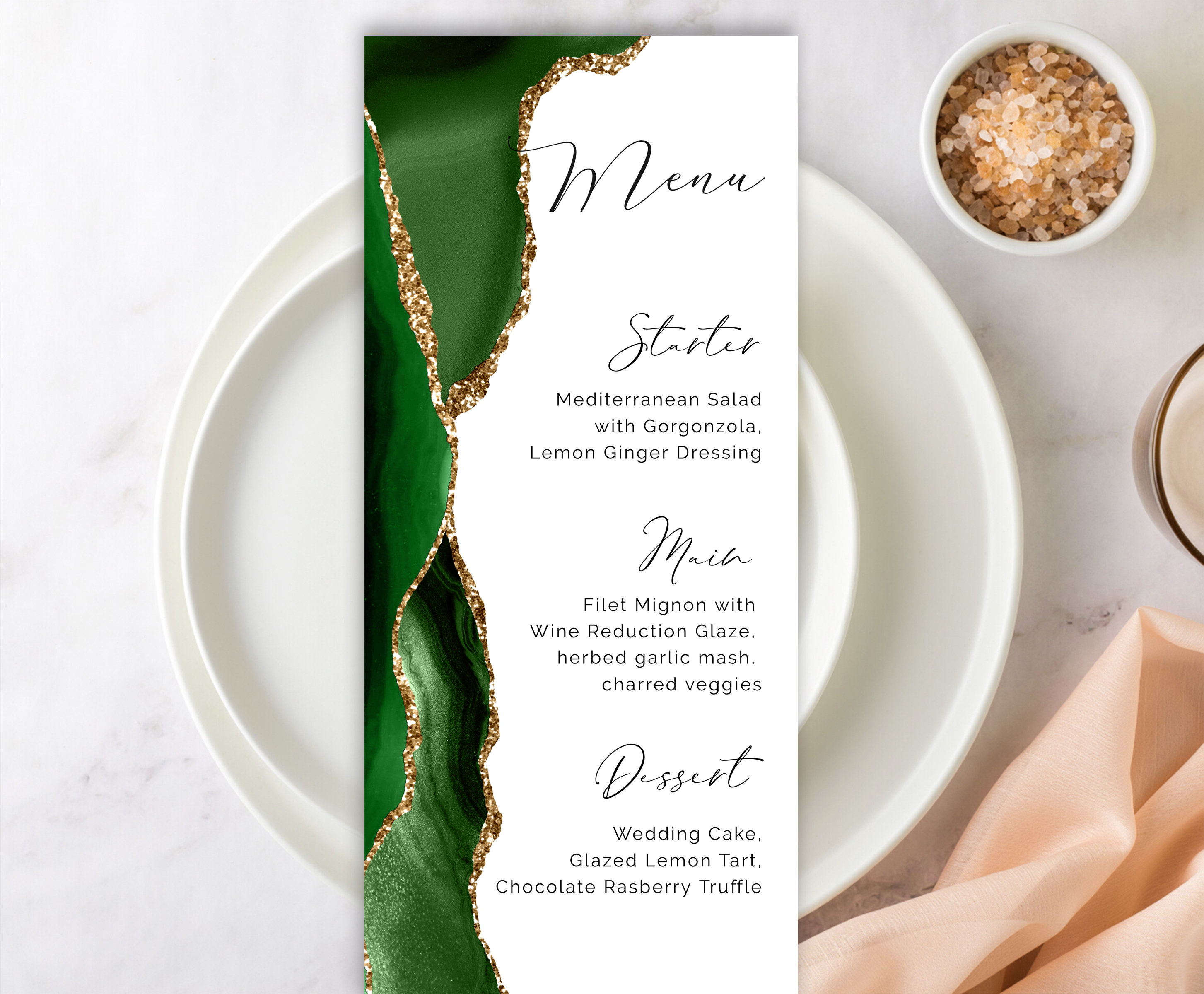 Emerald Green Wedding Menu Template Agate Geode Watercolor - Etsy Canada
