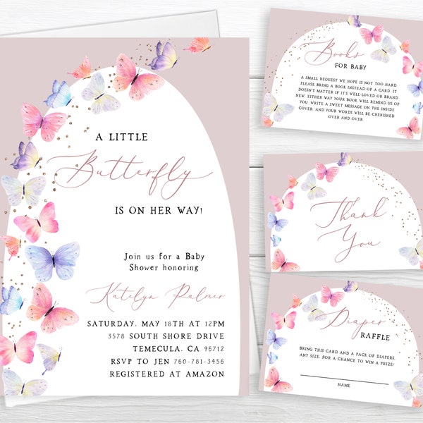 Purple and Pink a Little Butterfly is on Her Way Invitations - Etsy