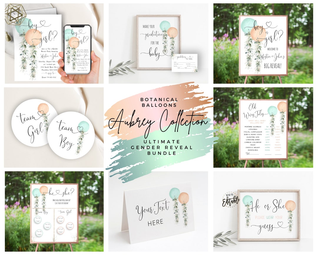 Aubrey Collection Gender Reveal Bundle, Mint and Coral Greenery ...