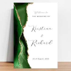 Emerald Green Welcome Sign, Agate Geode Watercolor, Abstract Minimalist ...