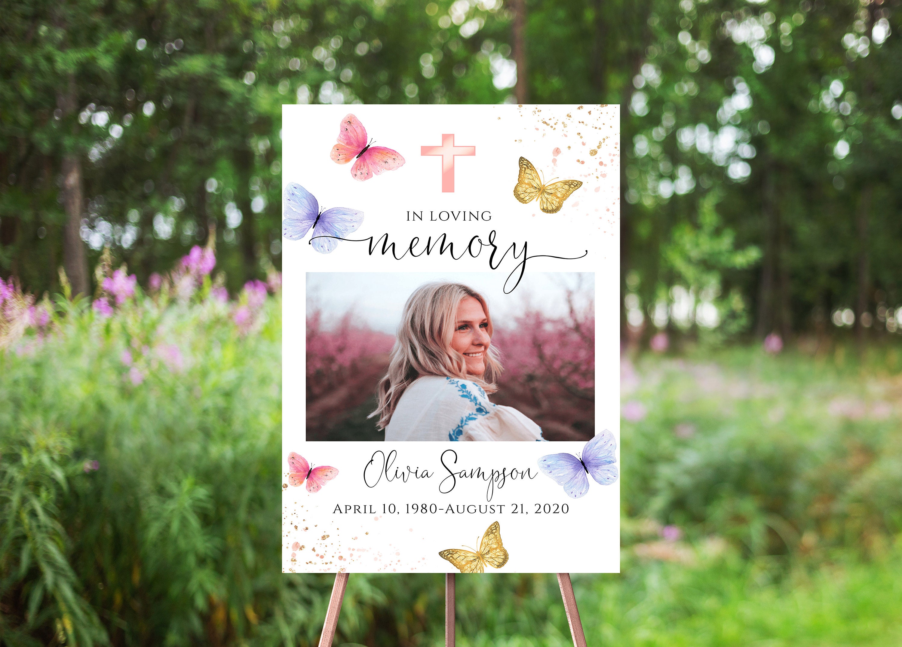 Butterfly Funeral Welcome Sign, Celebration of Life Poster, Pink Purple ...