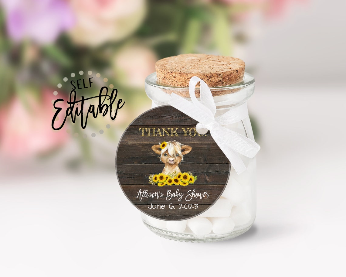 Highland Cow Party Favor Tags Thank You Tags Sunflowers - Etsy