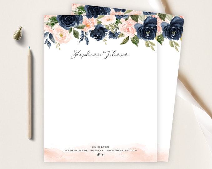Floral Letterhead Template, Personal Letterhead for Word, Printable ...