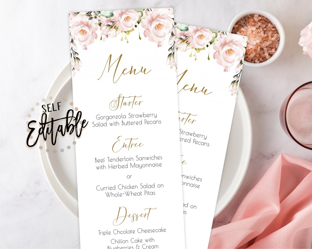 Pink Floral Menu Template, Self-editable ANY OCCASION, Tea Length, DIY ...