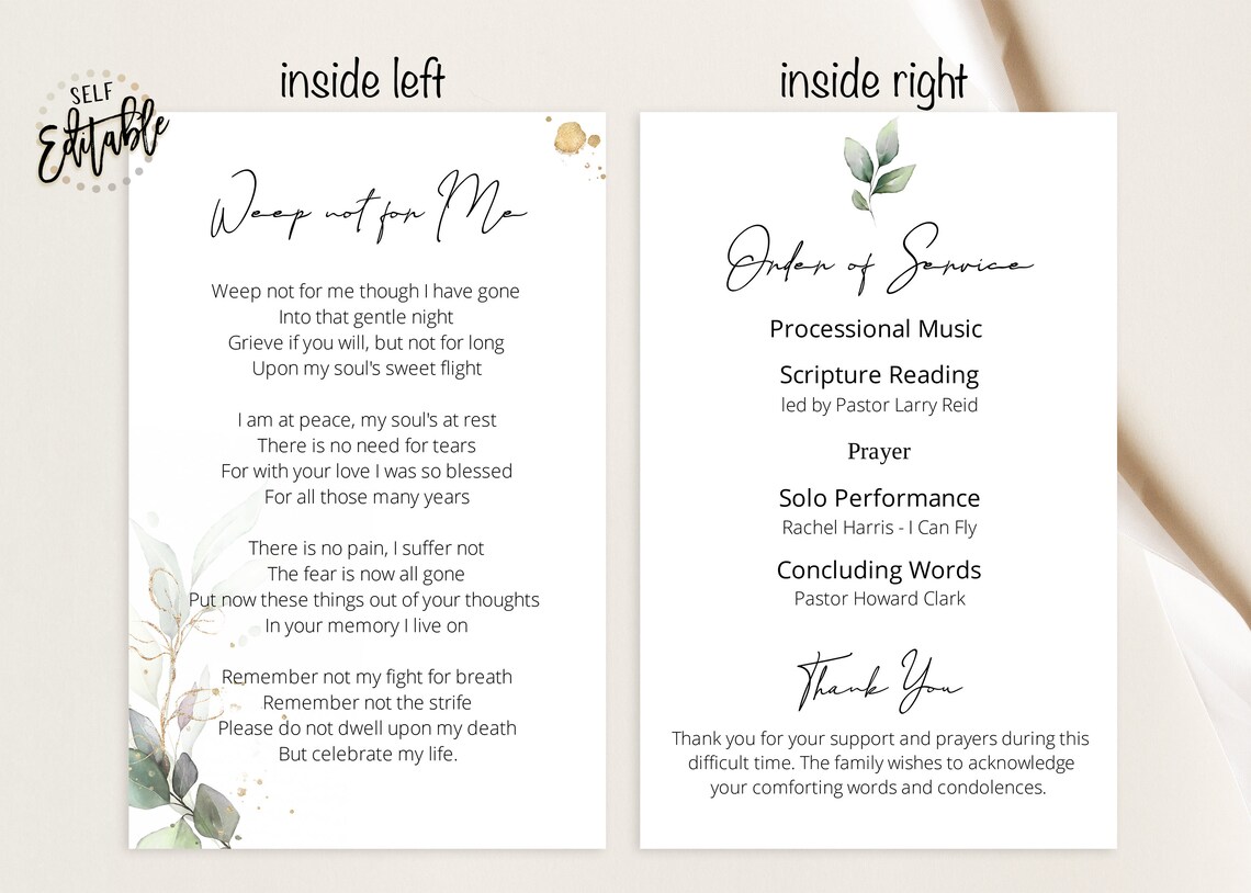 EDITABLE Celebration of Life Template US Letter Funeral | Etsy