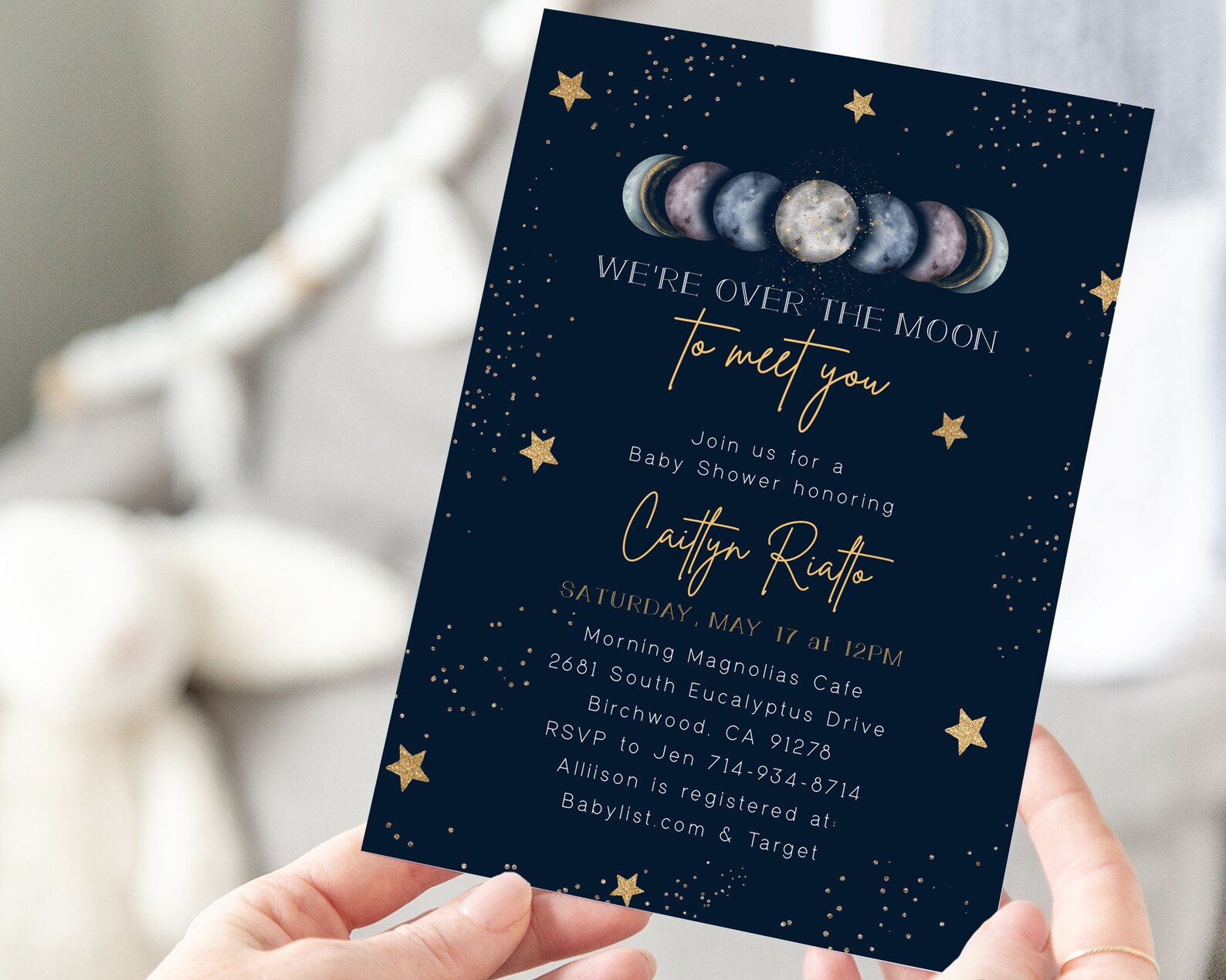 Moon Phases Baby Shower Invite, Celestial Moon Phases, Outer Space, We ...
