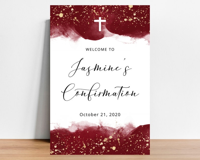 Red Watercolor Confirmation Welcome Sign ANY EVENT Welcome - Etsy