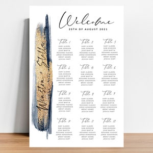 Navy and Gold Wedding Seating Chart, Table Number Seat Plan, Navy Blue ...