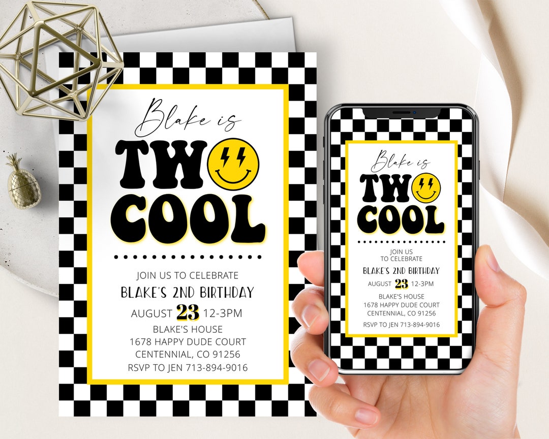 Two Cool Birthday Eviteprintable Invite Boy 2nd Birthday - Etsy